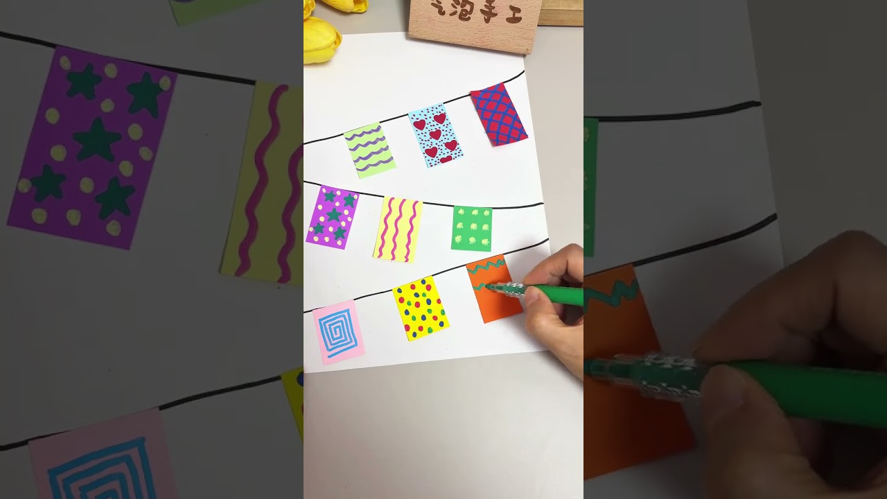 Labor Day handmade quilt drying, come and try kindergarten handmade painting with your children,