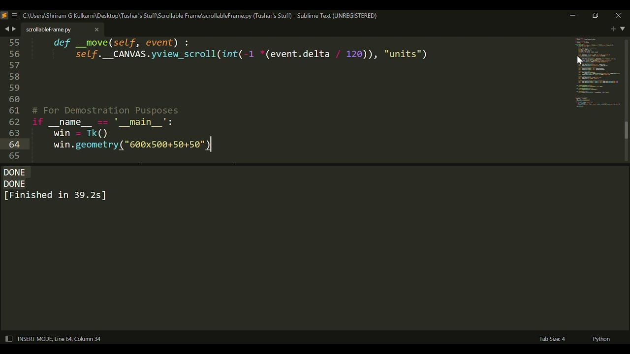 Scrollable Frame . Python - Tkinter -|- Scrollable Frame Using Canvas & Frame MouseWheel Scroll .