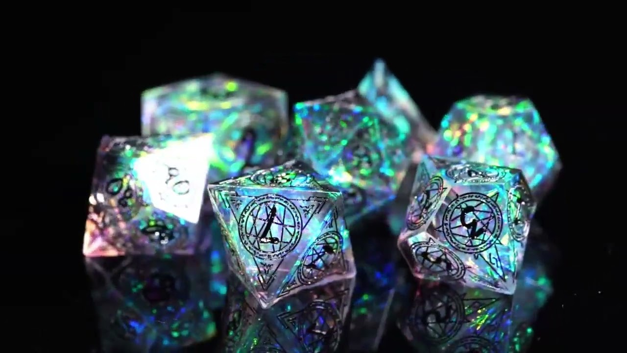 Sharp Edges DND Dice Set with Magic Circle Pattern