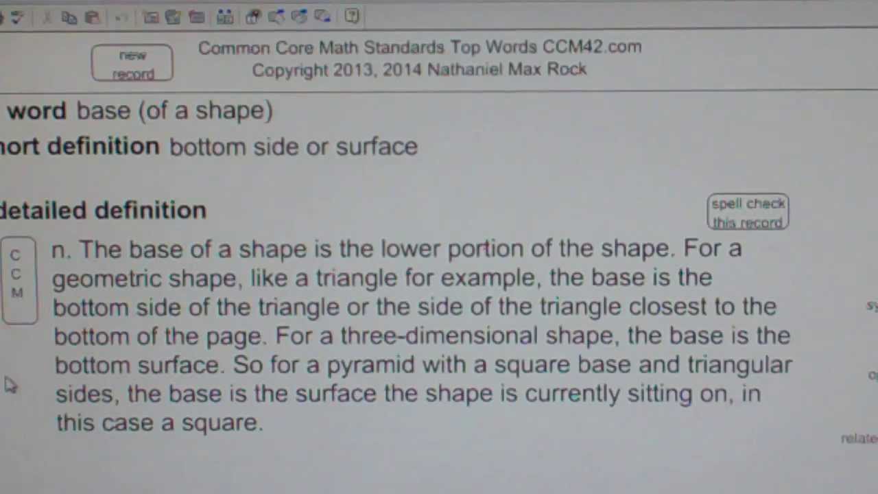 base (of a shape) Common Core Math Standards Top Words CCM42.com