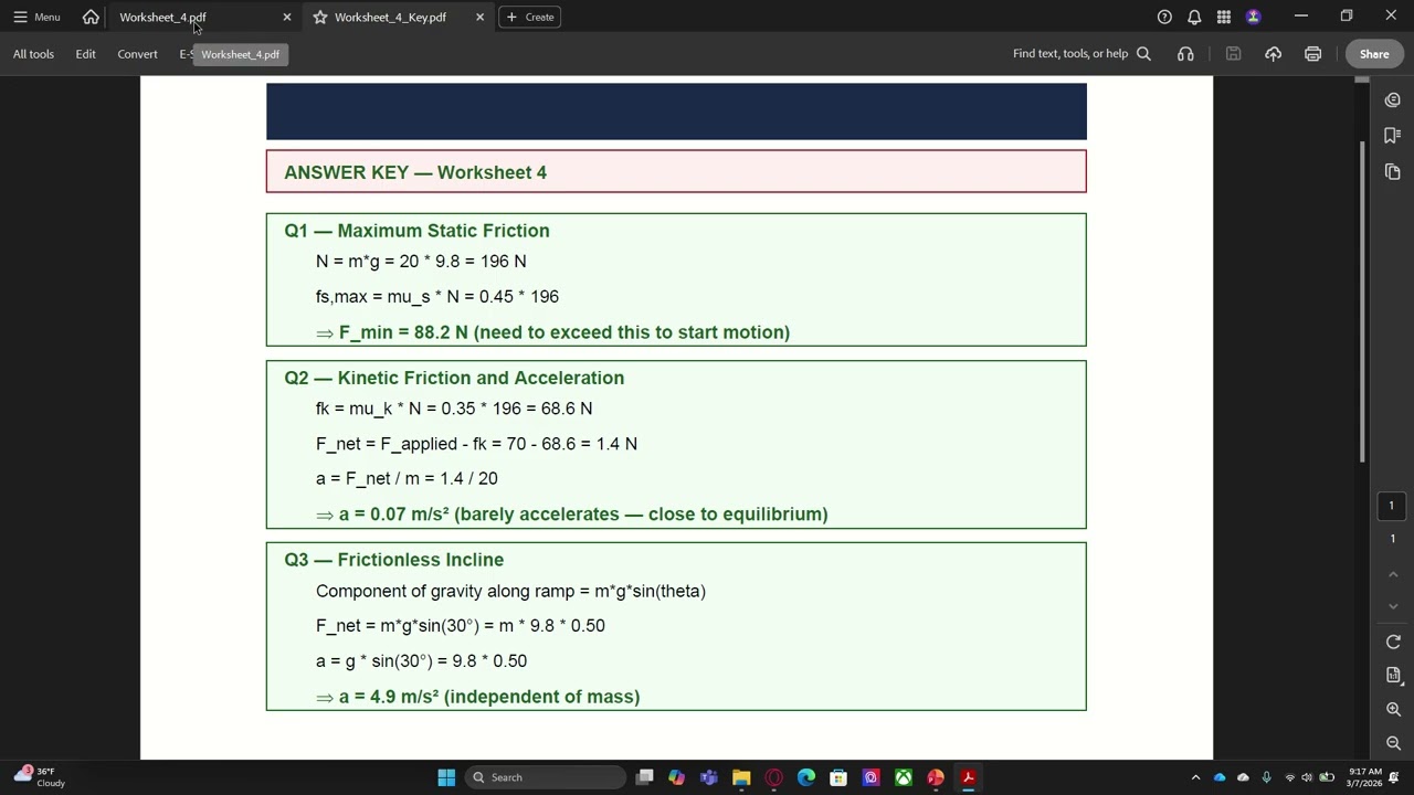 Friction Worksheet (Technical Physics)