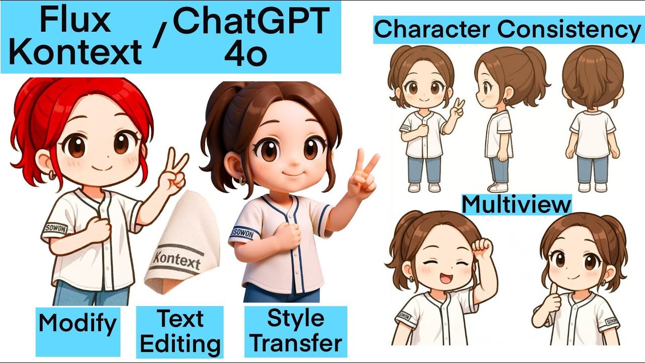 Flux Kontext setup tutorial in ComfyUI vs ChatGPT-4o : create consistent Character multiview with AI