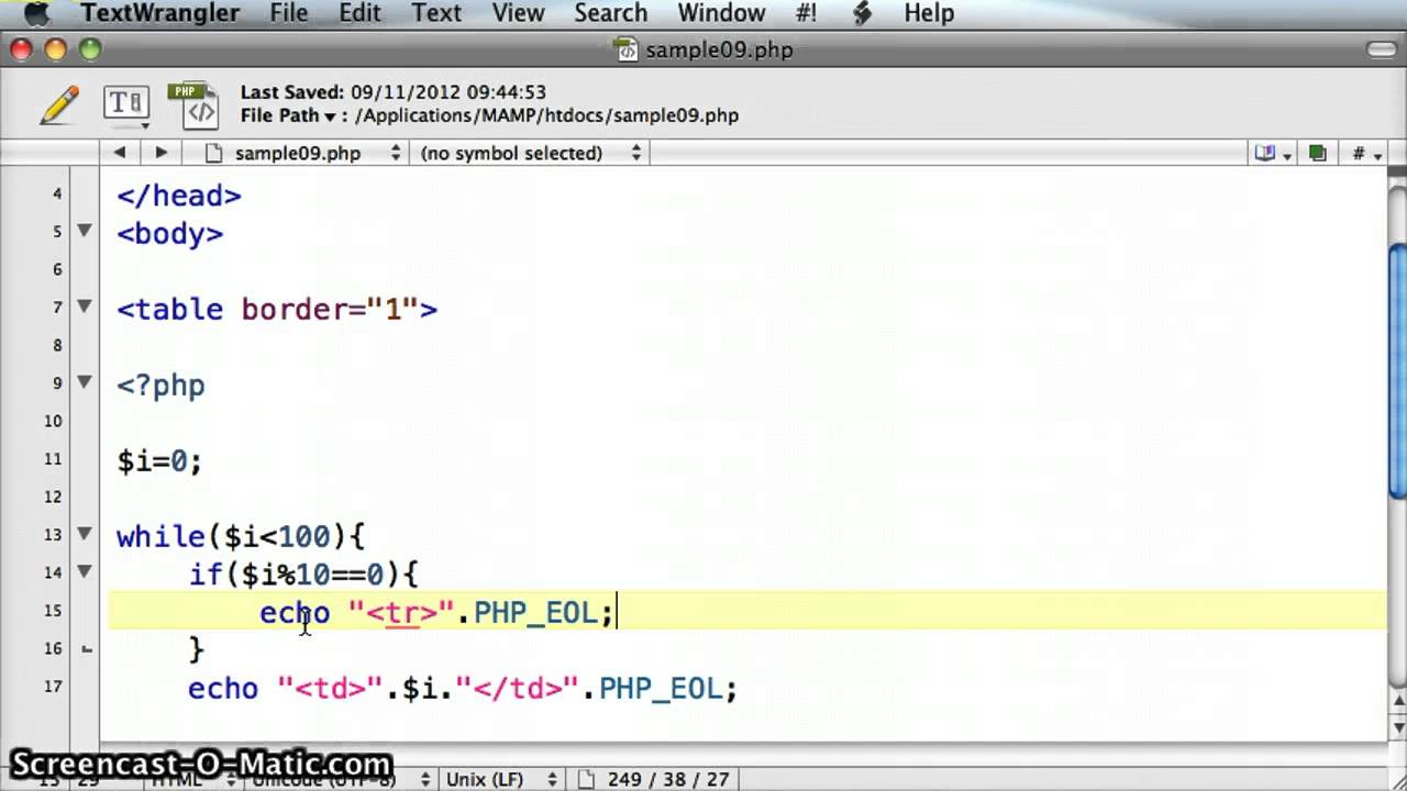 PHP create HTML table with a while loop - tutorial 09.3