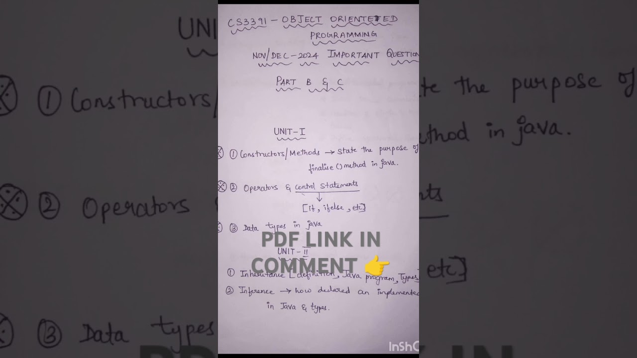 CS3391 - OBJECT ORIENTED PROGRAMMING / NOV - DEC 2024 IMPORTANT QUESTIONS / #annauniversity