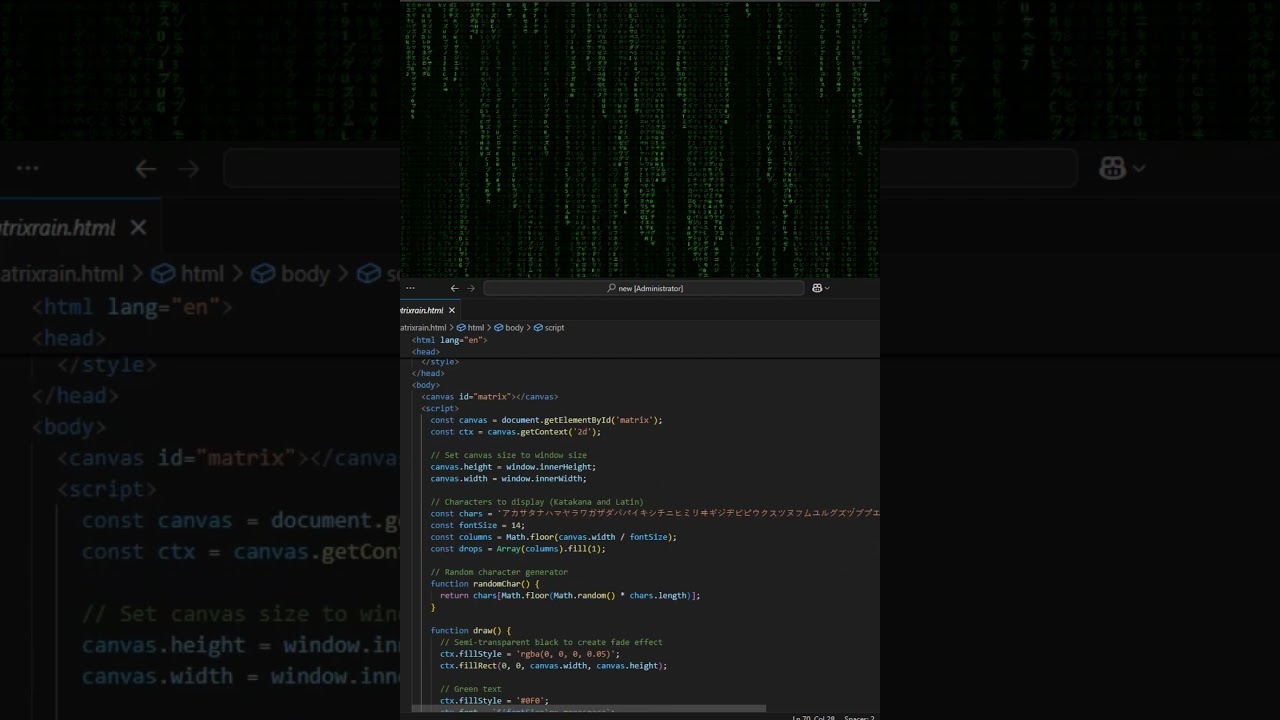 💾 Create a Dynamic Matrix Rain Effect | CSS + JavaScript Animation 🧪 #syntaxsorcery