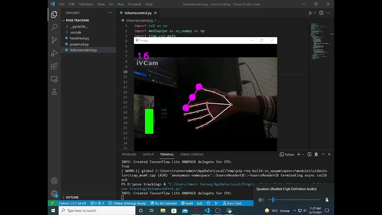 Volume control by hand || Python||OpenCV