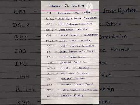 Full form Gk || Important Gk Fullforms || Fullform of #ATM,#UPSC,#IAS,#IPS,#KYC #shorts #ytshorts
