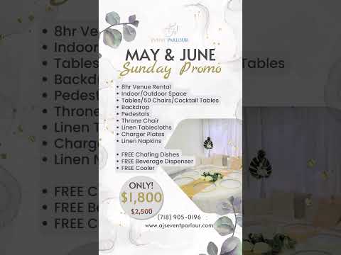 FLASH SALE!! AJs Event Parlour Affordable Chic Elegant Space Rental Venue at Queens New York