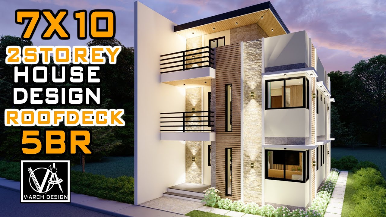 7x10 2 Storey House Design with Rooftop (70 sqm) 5 Bedrooms