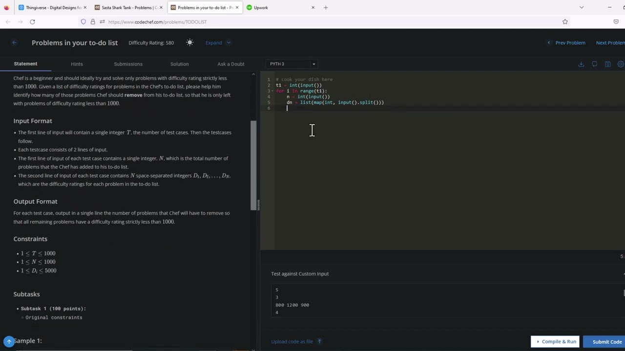 The Codechef problems of TODOLIST and solution in python