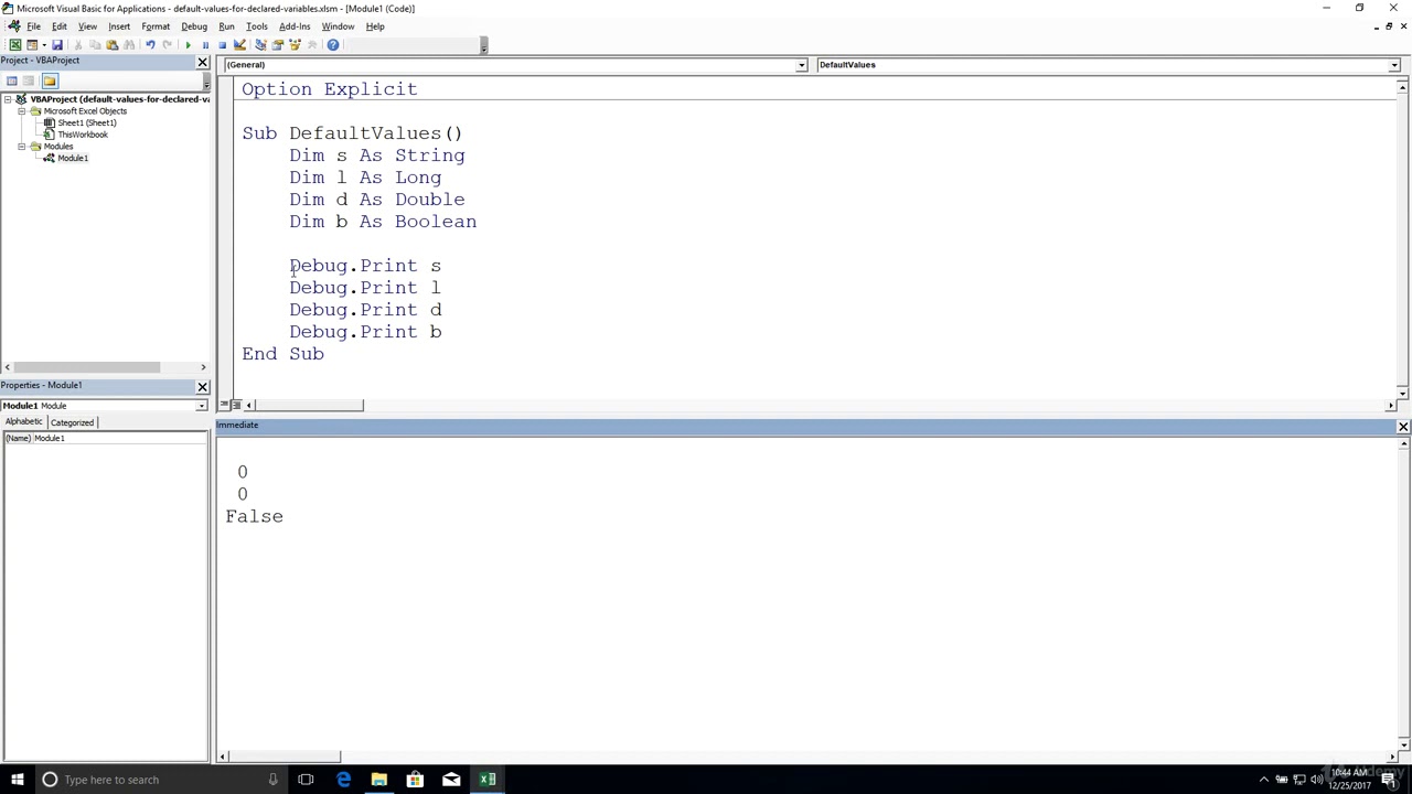 Microsoft Visual Basic - Default Values for Declared Variables