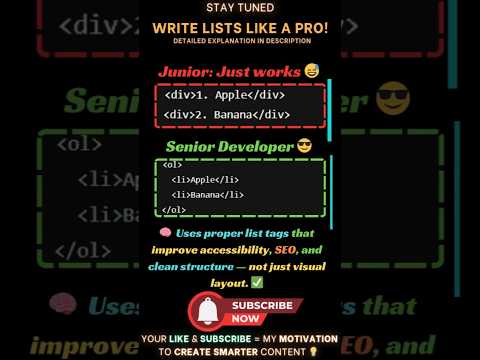 Junior vs Senior Developer: How to Write Lists Like a Pro!  📝#devmap #html #coding #shorts #frontend