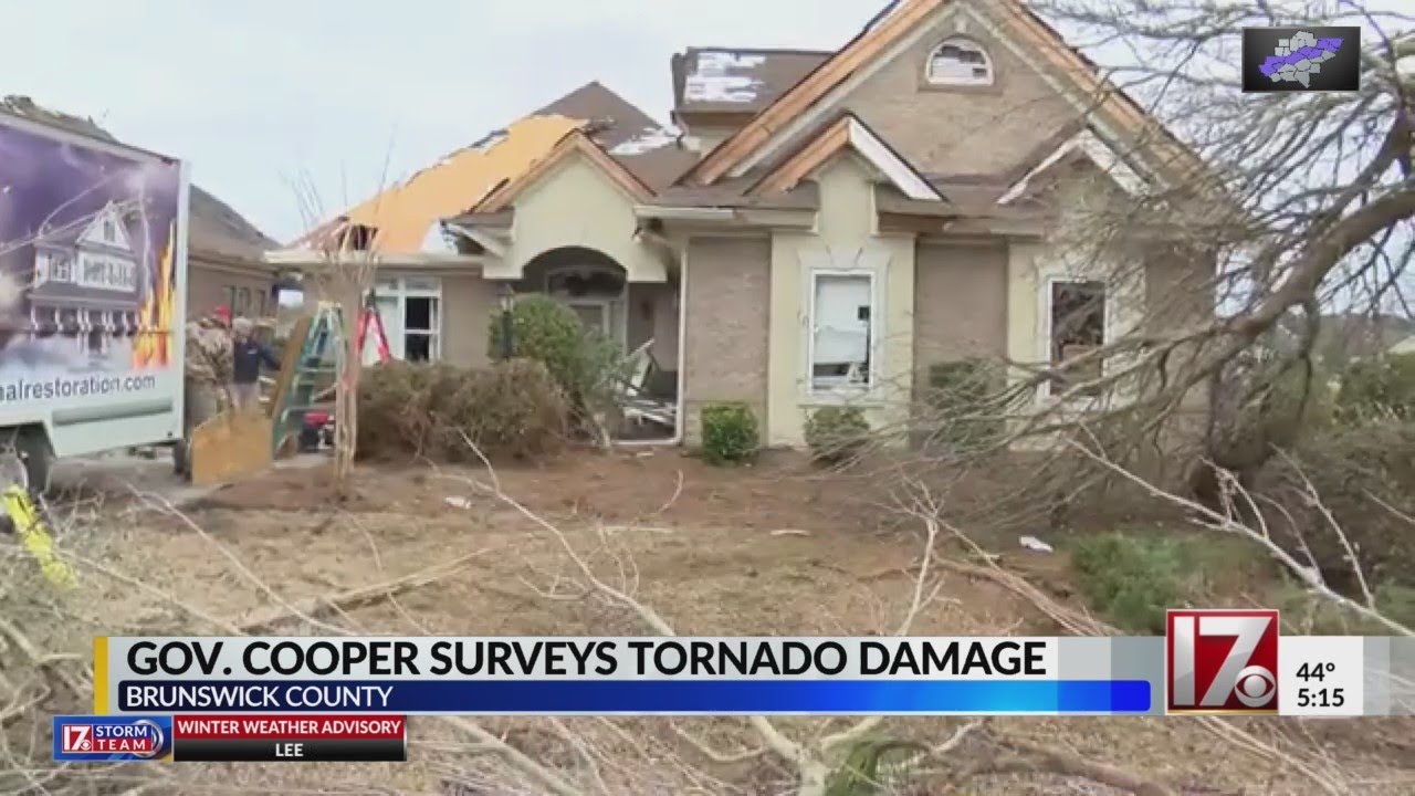 Gov. Cooper surveys Ef3 tornado damage in Brunswick County