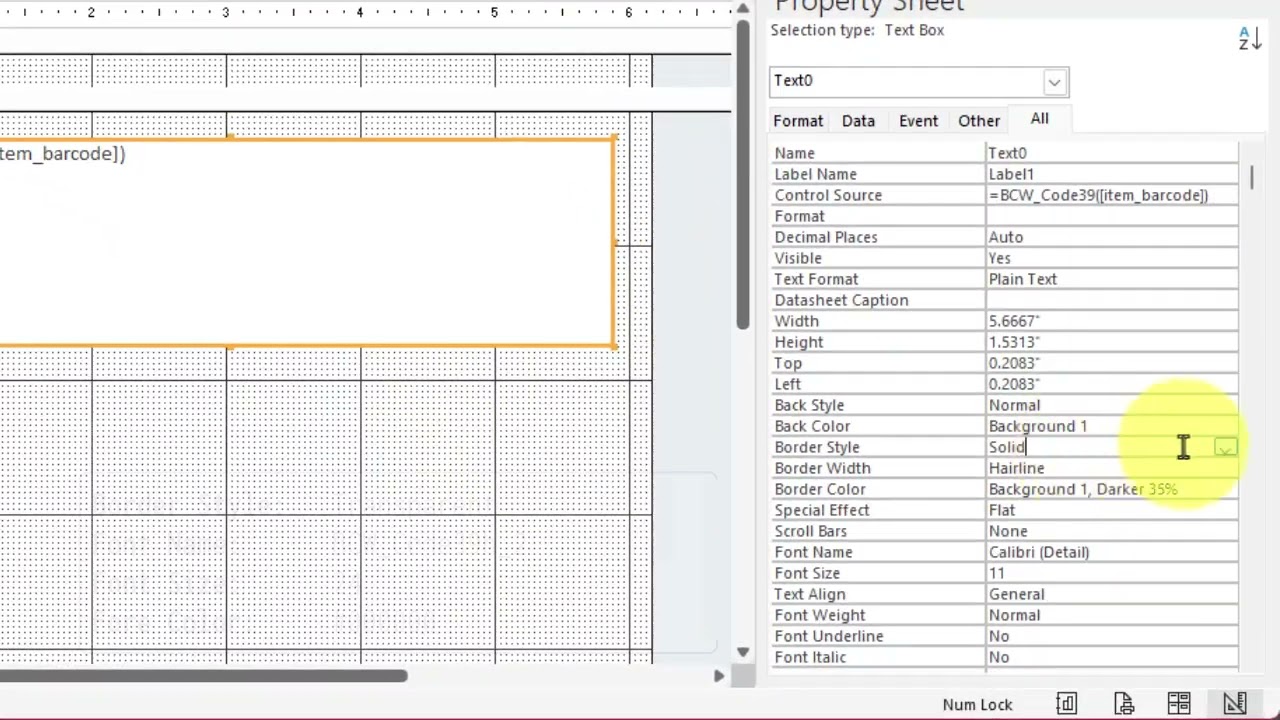 Create Code 39 Barcodes in MS Access using BarCodeWiz Code 39 Fonts