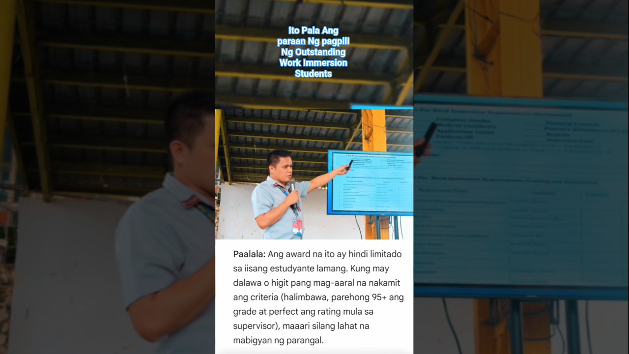 ANG PARAAN NG PAGPILI NG OUTSTANDING WORK IMMERSION STUDENT SA SENIOR HIGH SCHOOL | DO. 36 s. 2016