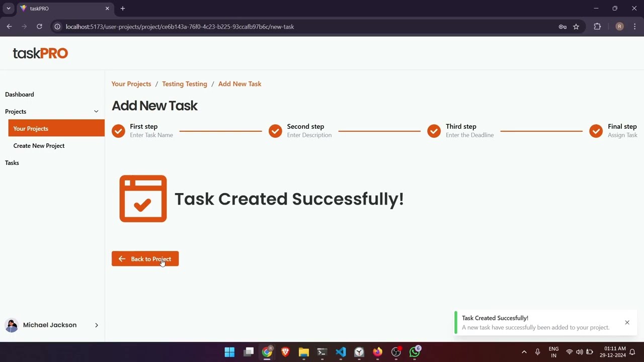 taskPRO- Project Management Tool using React, Node.js, Express, PostgreSQL, Firebase