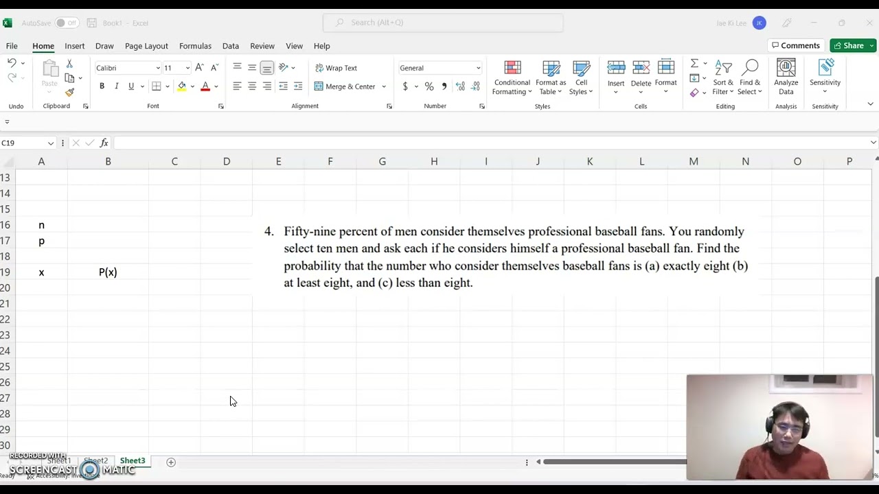 Excel 3.2 Finding binomial probability using excel spreadsheet (Covering two examples)
