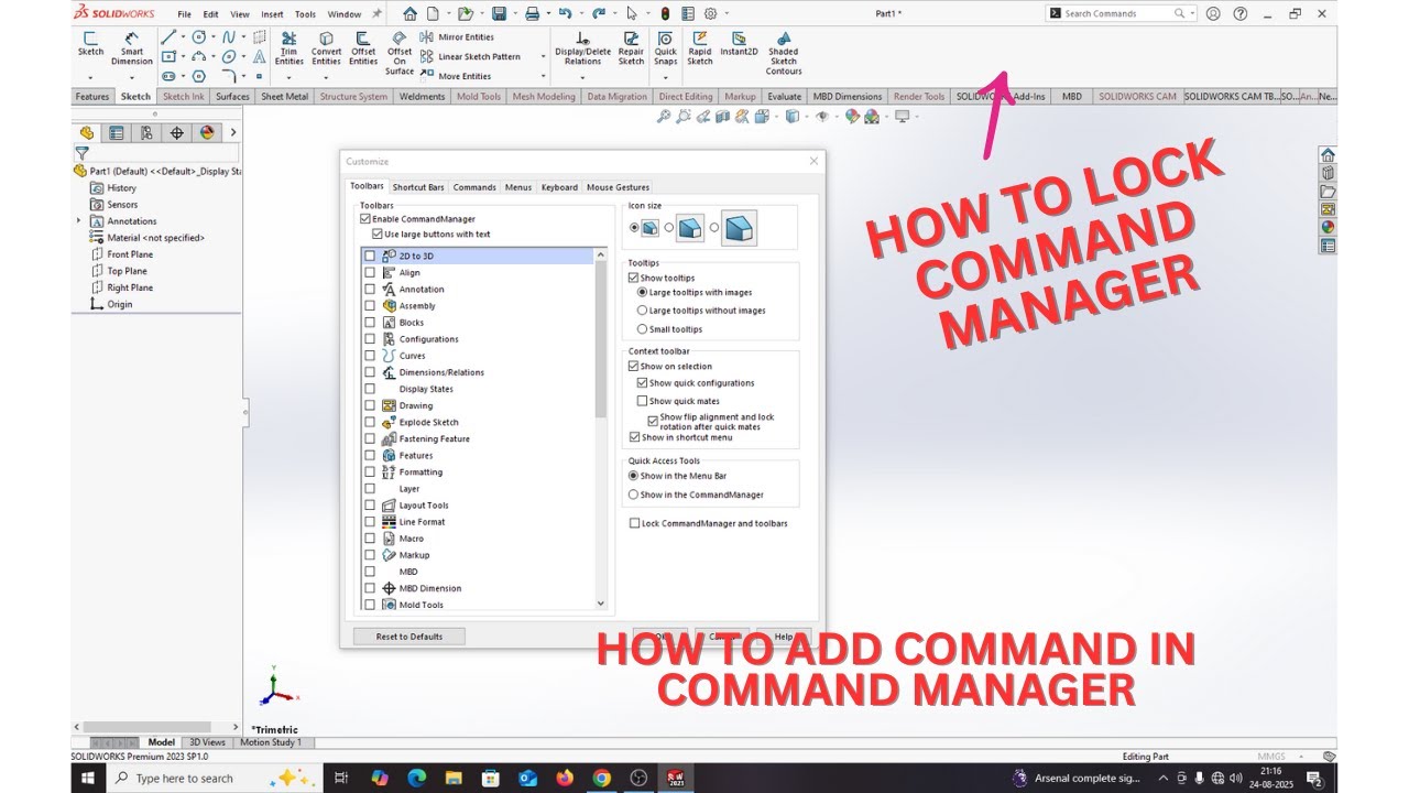 HOW TO LOCK COMMAND MANAGER IN SOLIDWORKS.