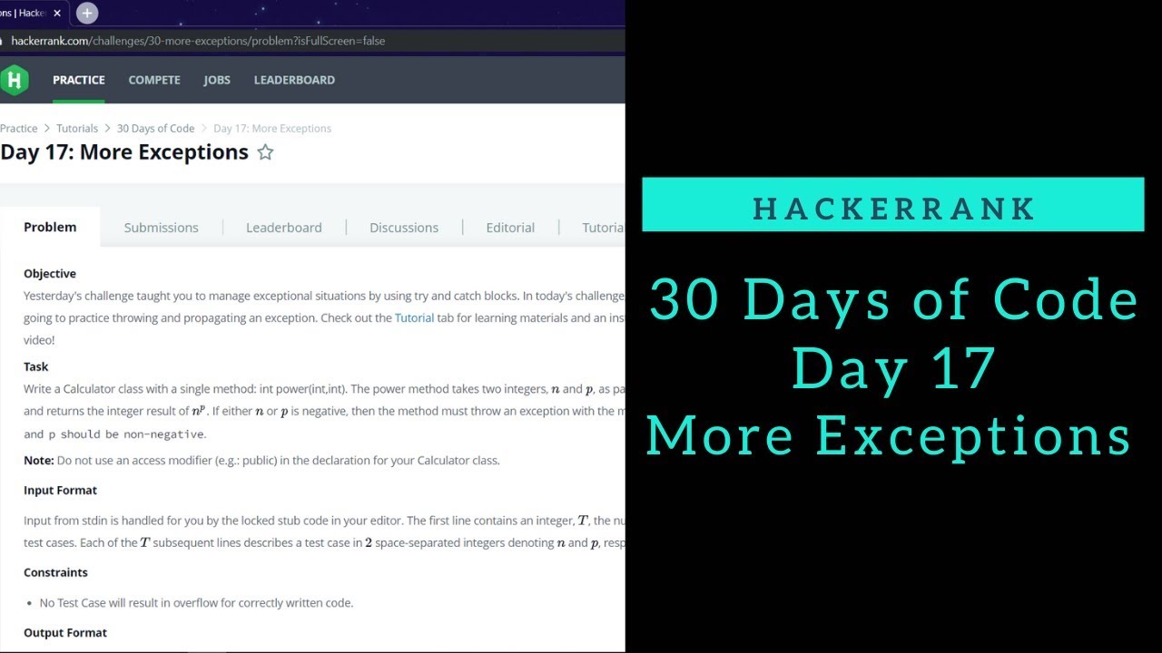 More Exceptions || HackerRank || Day 17 || Python