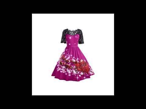 Europe Style Christmas Cartoon Patchwork Dresses Lace Vintage A Line Short Ankle Length Print Fashio