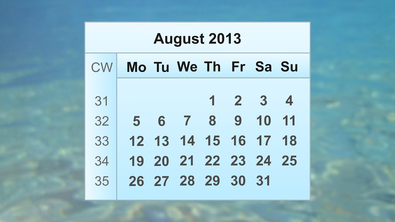 August 2013 Calendar