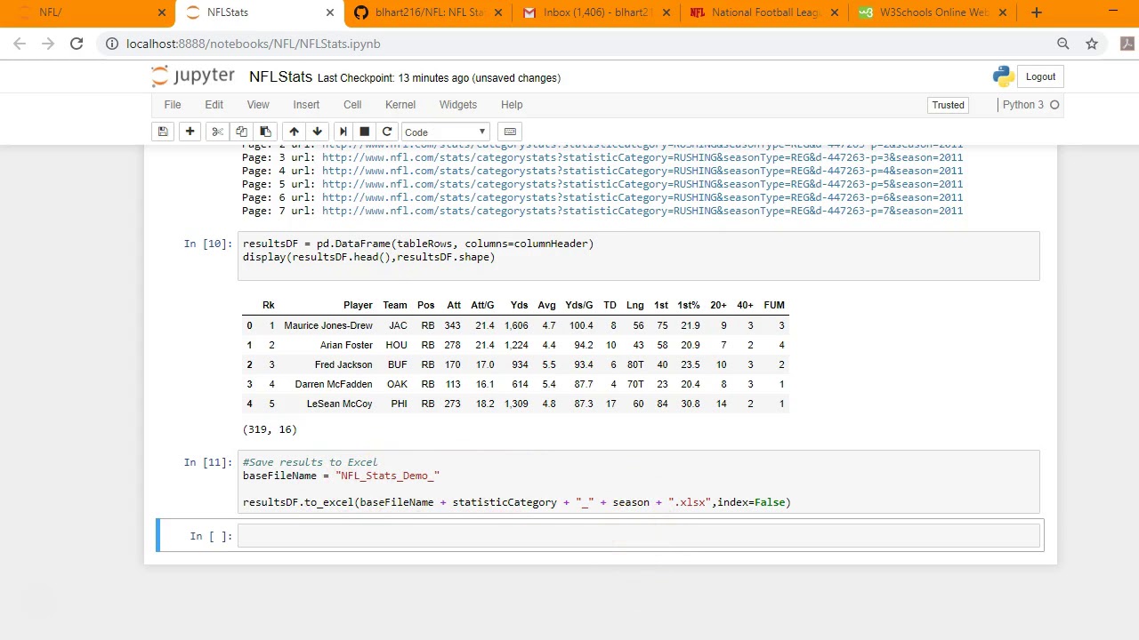 Web Scraping NFL.com For Stats With Python Part 1