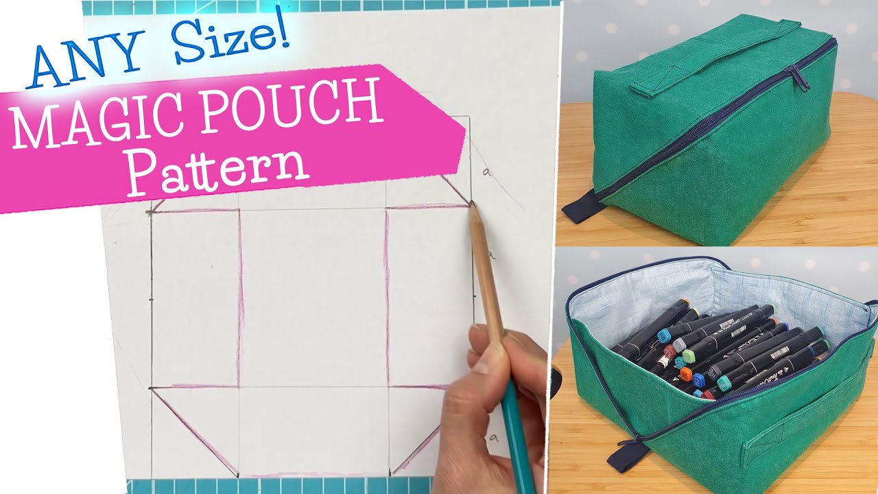 how to draft a MAGIC POUCH PATTERN in ANY SIZE | draw magic pouch cube bag pattern | mommymade