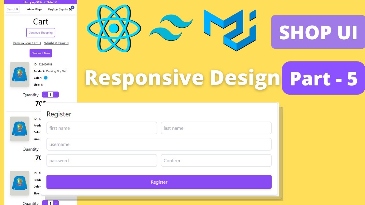 Part #5 | ECommerce App Design | Source Code | React, Tailwindcss, Material ui | Web Shopping Cart