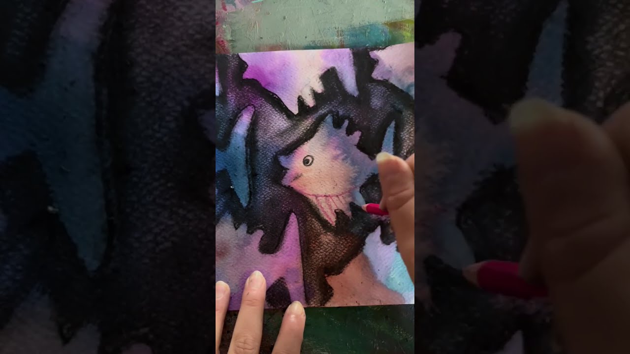 Charcoal and watercolour fish art activity inspired by Paul  Klee