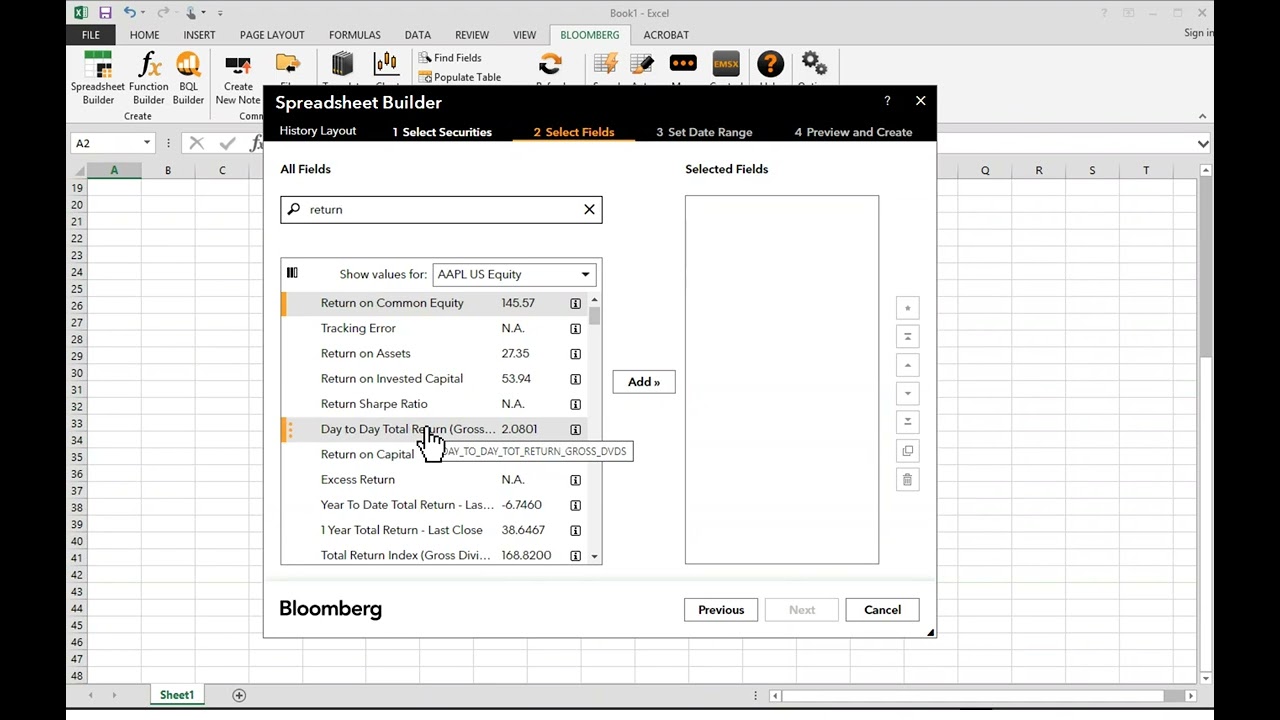 Use Excel Add-in to download data from Bloomberg