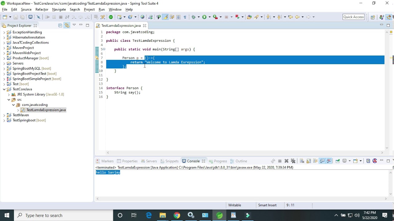 Java 8 Lambda Expression - 3 No Parameter in Expression