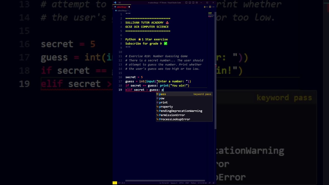 GUESSING GAME - Python GCSE (Beginner)