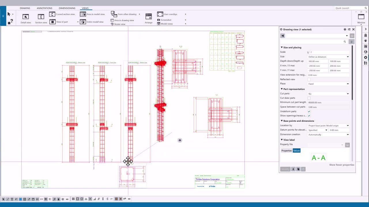 Modify drawing views in Tekla Structures