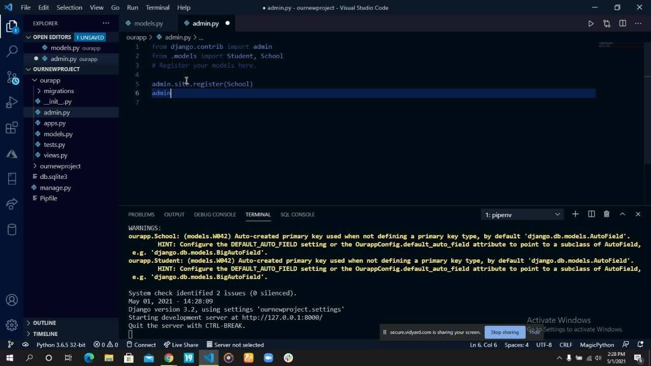 Adding our Models to Admin.py