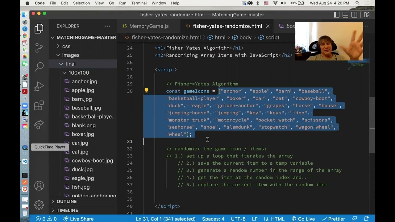 Fisher-Yates Shuffle Algorithm in JavaScript