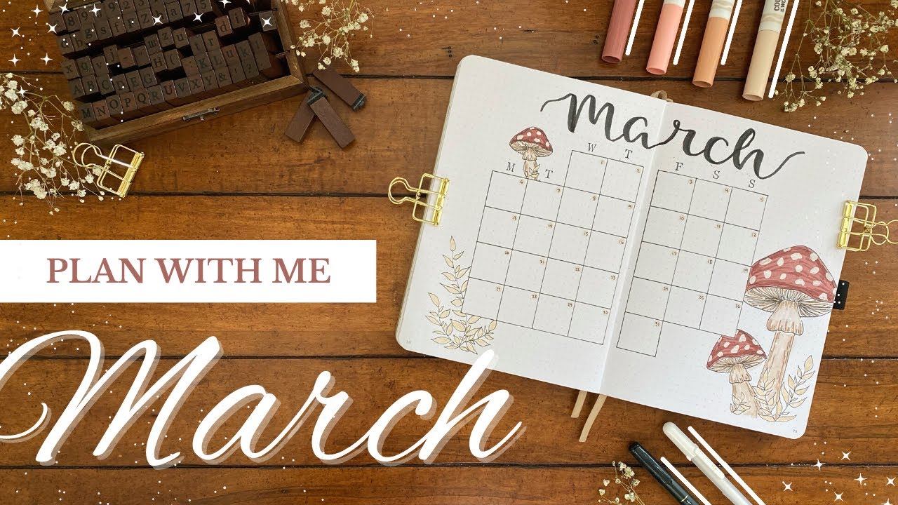 PLAN WITH ME! | March Bullet Journal Set Up | Mushroom Theme | Easy Bujo