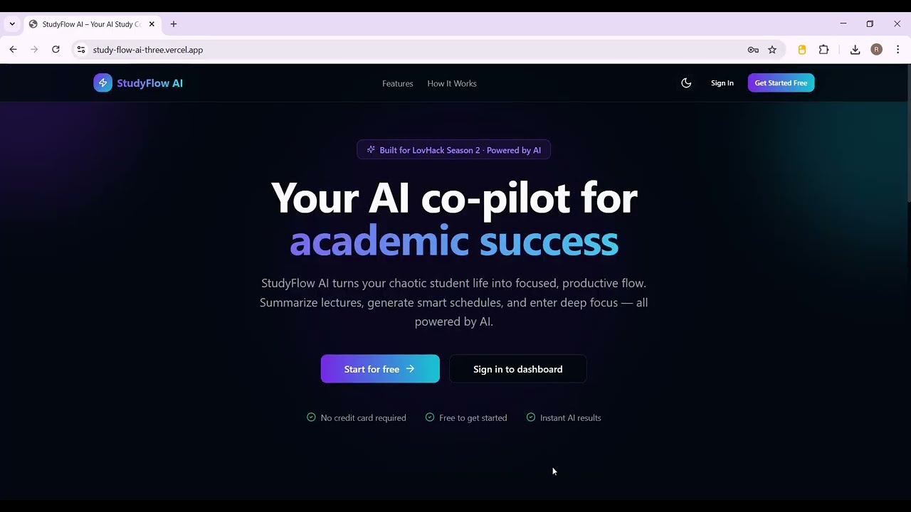 StudyFlow AI - AI Study Co-pilot for Students (LovHack Season 2 Demo)