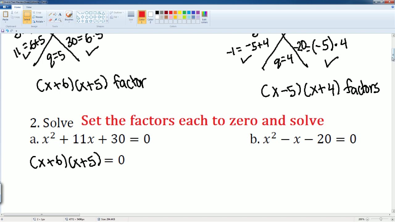 Unit 4 Test Review Sheet Solution #1 to 2
