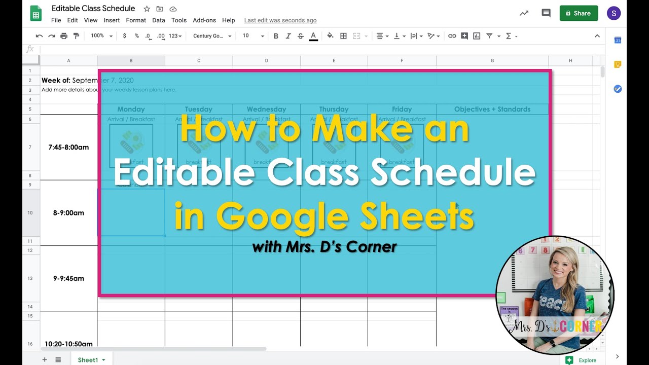 How to Build a Classroom Schedule in Google Sheets + Free Template | Mrs Ds Corner