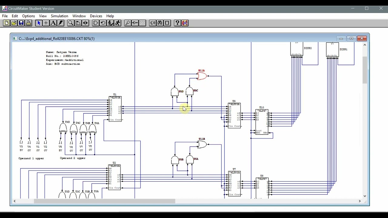 8-bit BCD subtraction using IC7483 | Circuit Maker