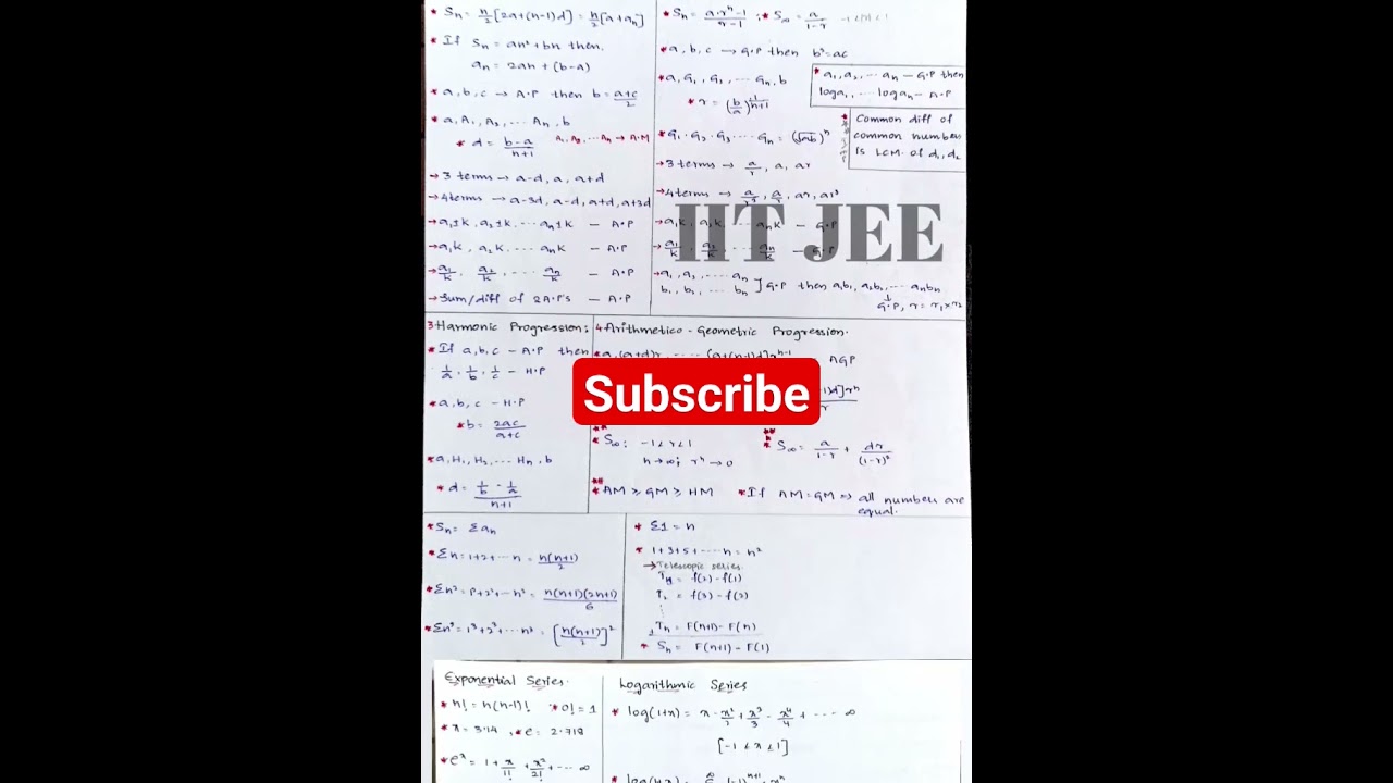 Sequence & Series IIT JEE shortnotes Maths class 11