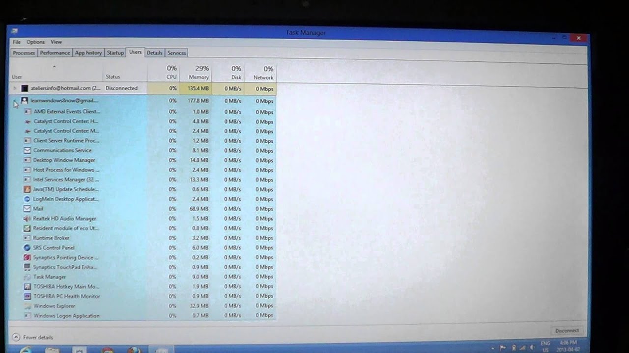 Windows 8 - Task manager - users tab explained