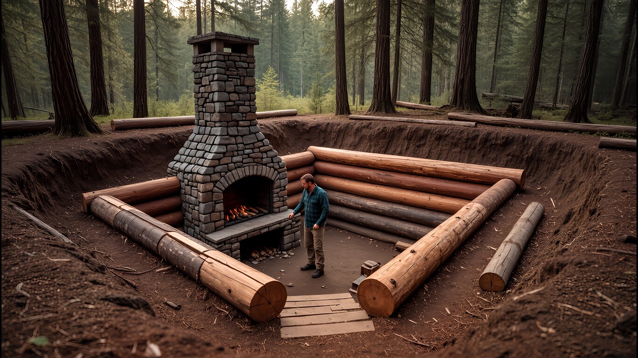 100 Days Alone Building a Two-Room Underground Log Cabin   @FreeBuilder-1