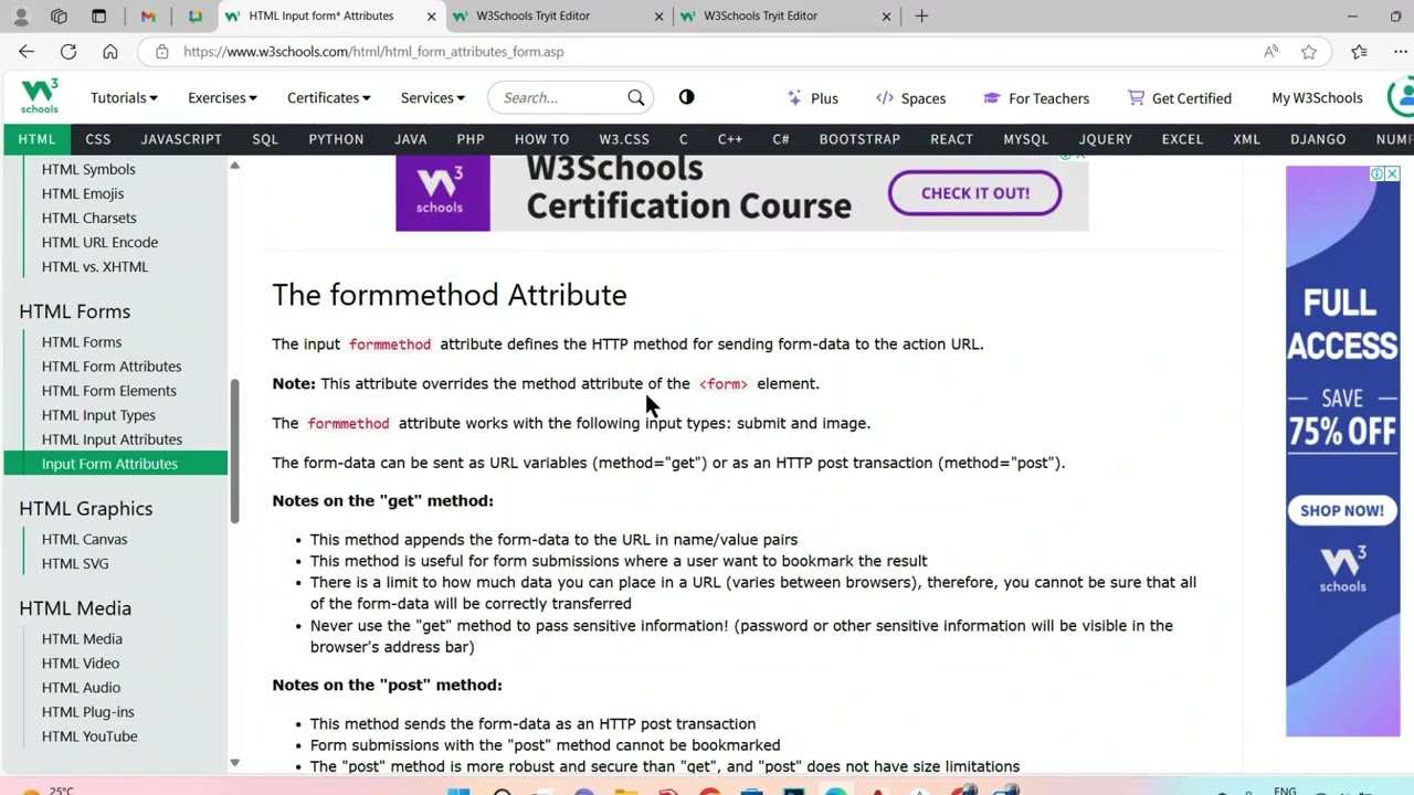 W3Schools HTML Tutorial 29 | Input form Attributes