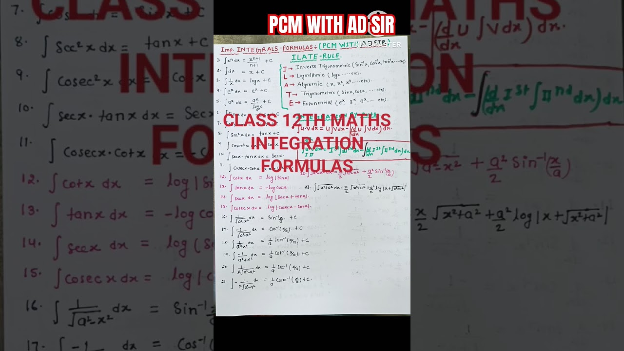 INTEGRATION IMPORTANT FORMULAS|Formulas Integrals|Definite formulas|12 Maths|CBSE|2024