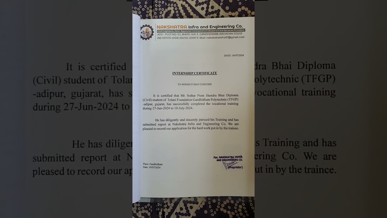 Internship certificate format #youtubeshorts #viralvideo #civilengineering