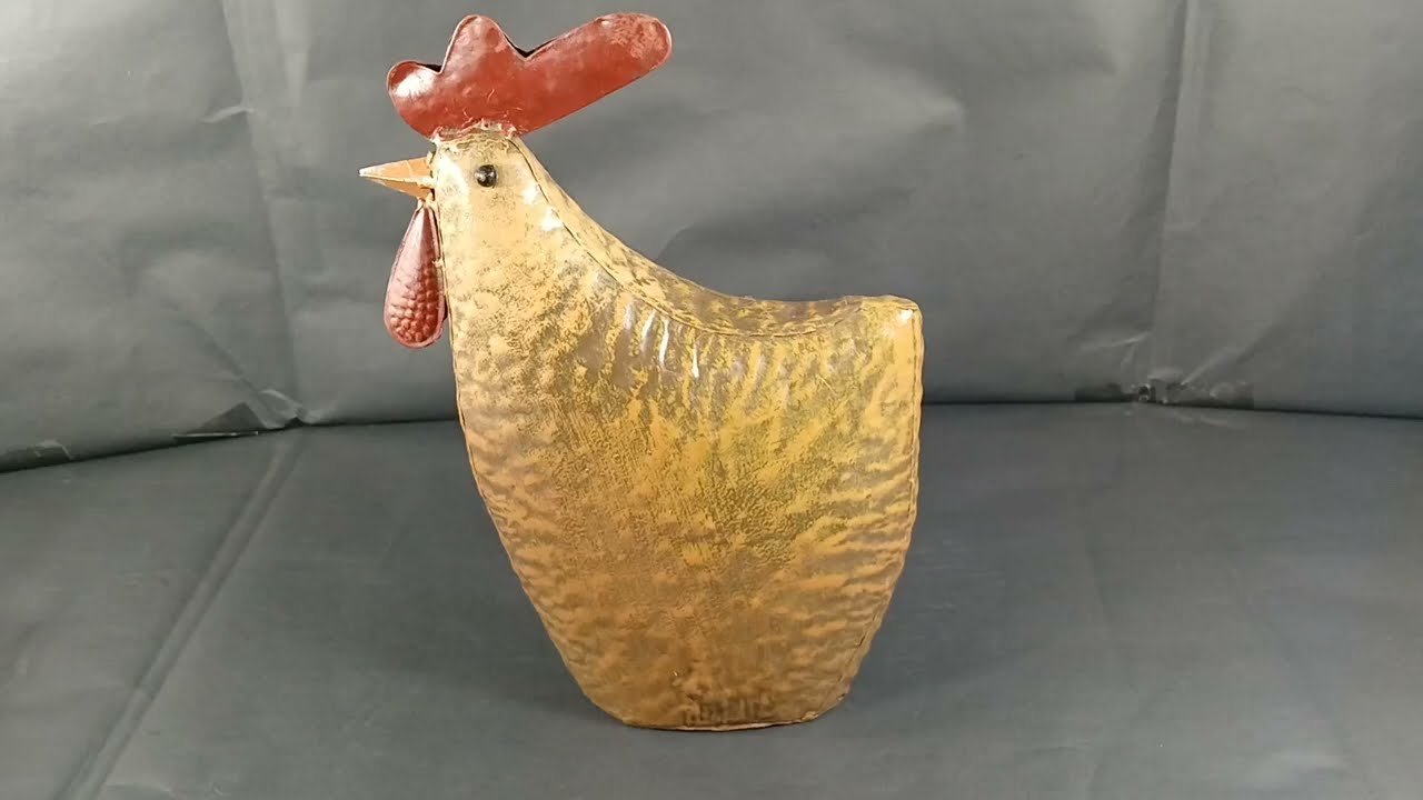Vintage Tin Metal Copper Brown Rooster Statue