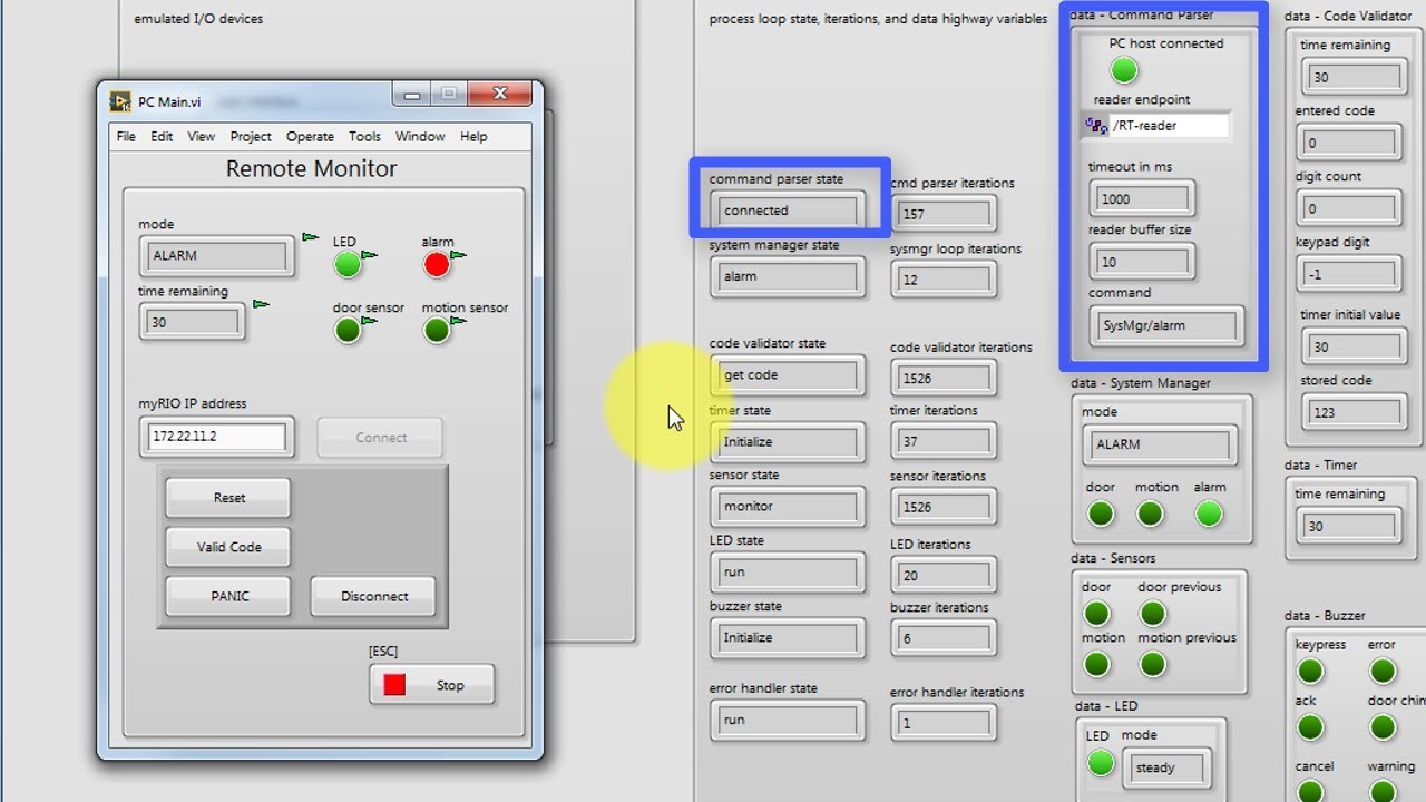 LabVIEW code: Queued message handler with multiple process loops (expected results)