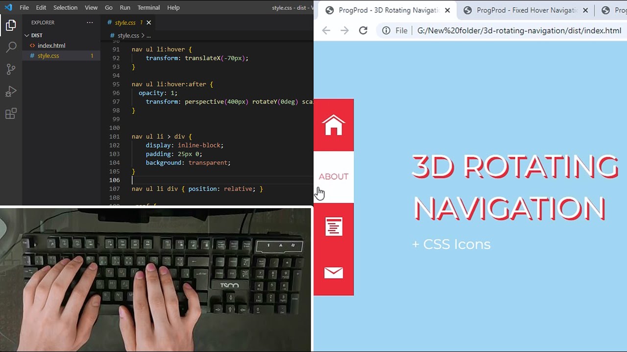 ASMR Programming - Coding 3D Rotating Navigation with HTML and CSS - No Talking