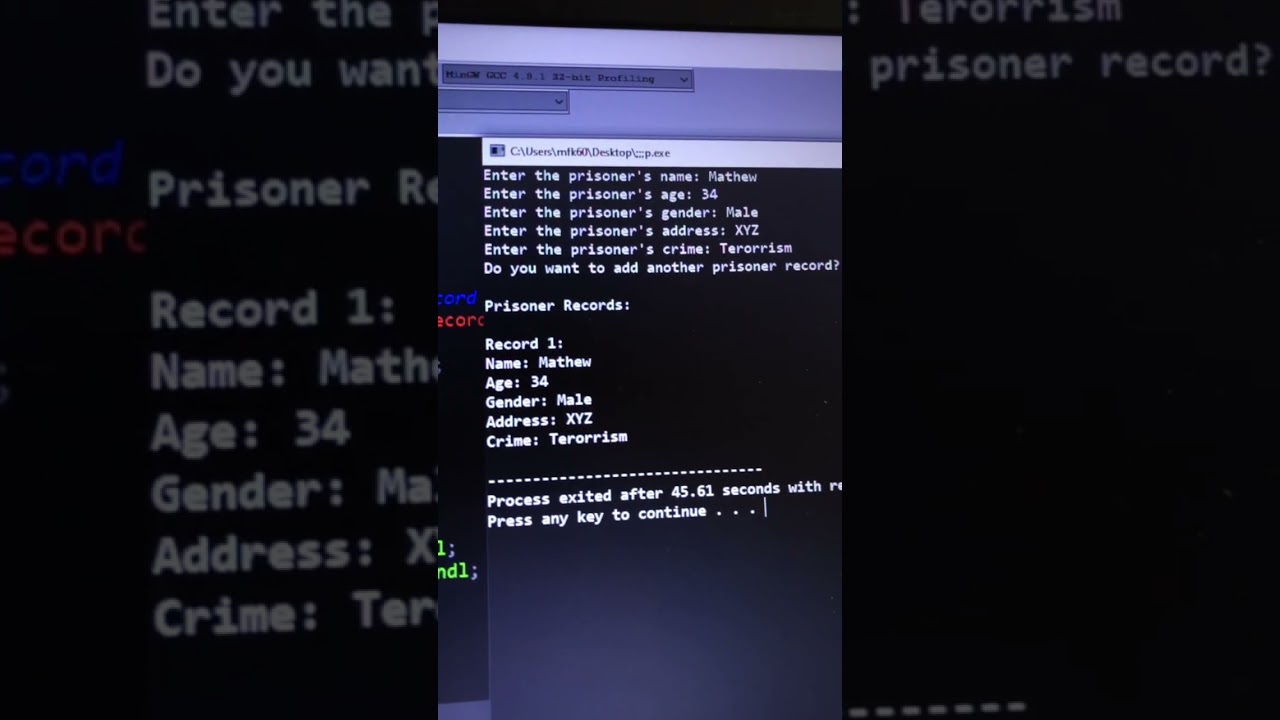 prison record c++ #coders #codinglife #codingninja #codemasters #codelife #coding #code #coder